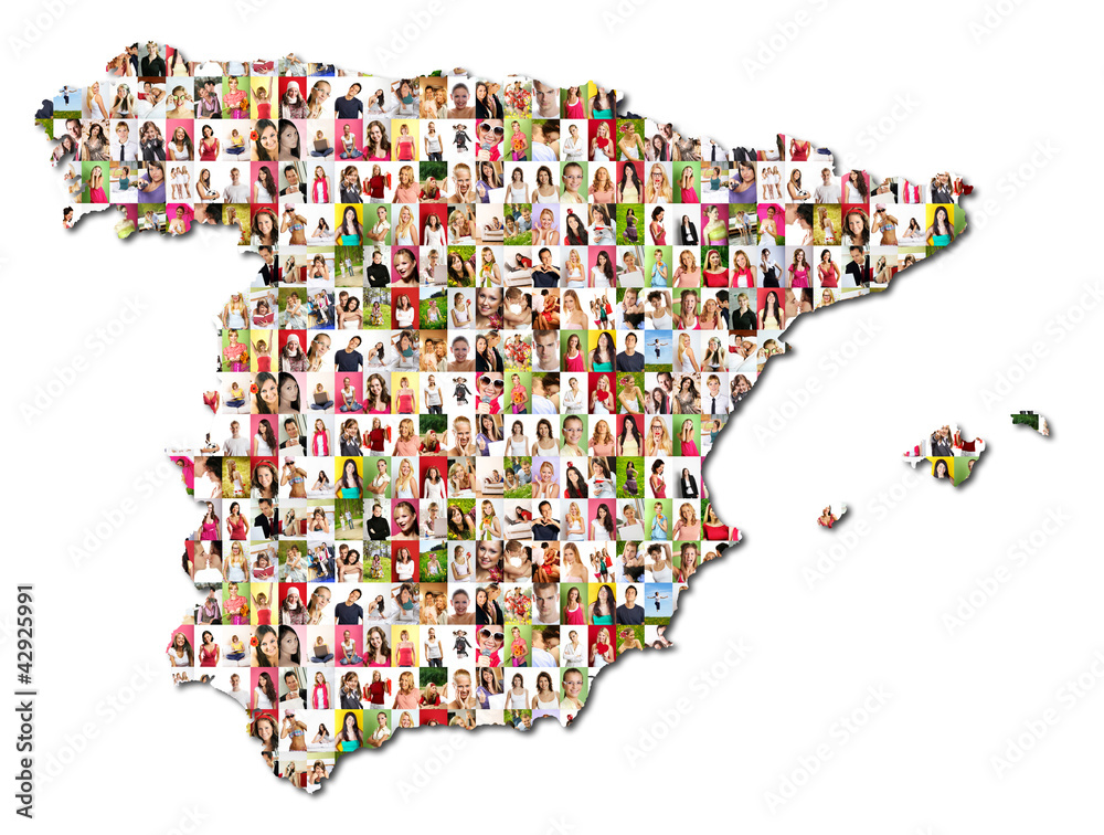 map of spain with a lot of people portraits Stock Photo | Adobe Stock