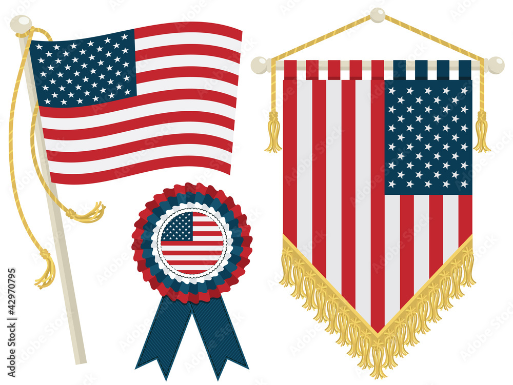 usa stars and stripes flag rosette penant decorations vector clipart ...