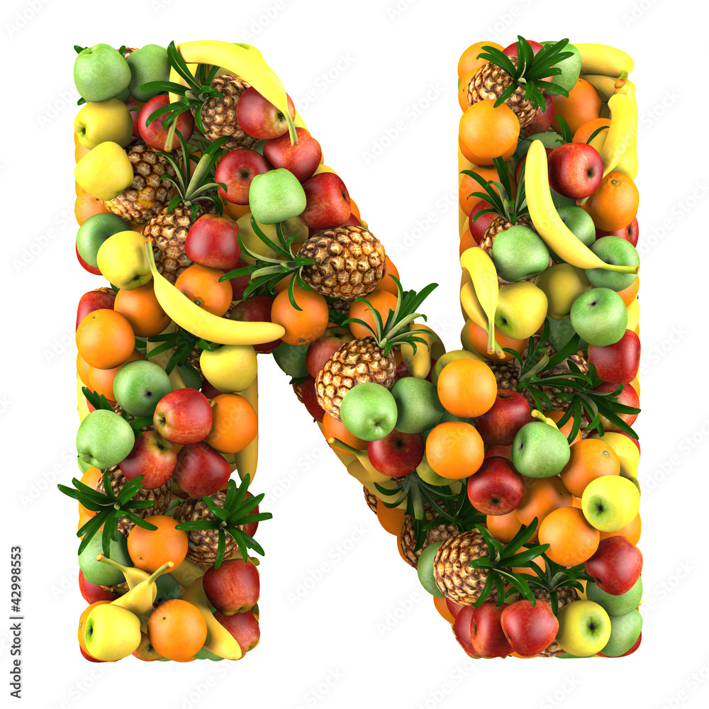 Letter - N made of fruits. Isolated on a white. Stock Illustration ...