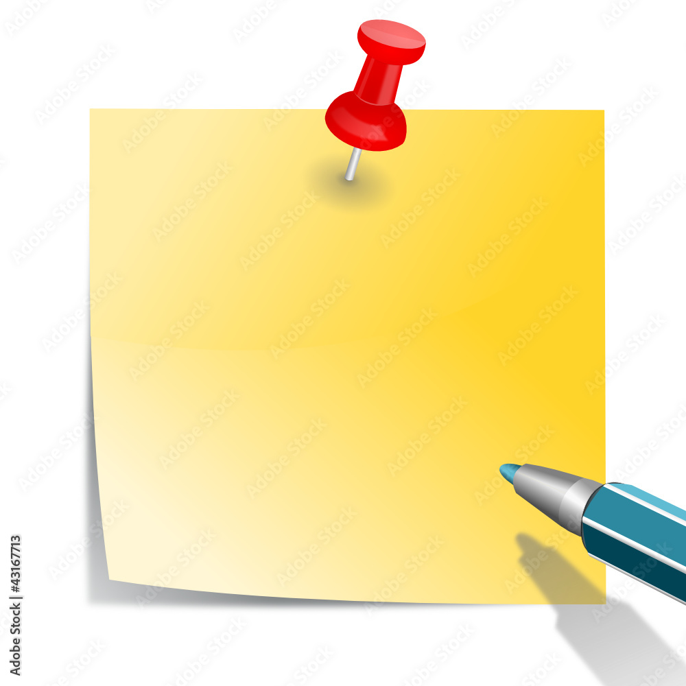 Notizzettel gelb mit Stift Stock Vector | Adobe Stock