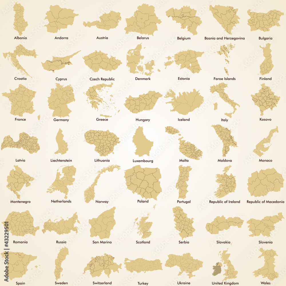 Maps of European Countries, pack of all countries europe Stock Vector ...