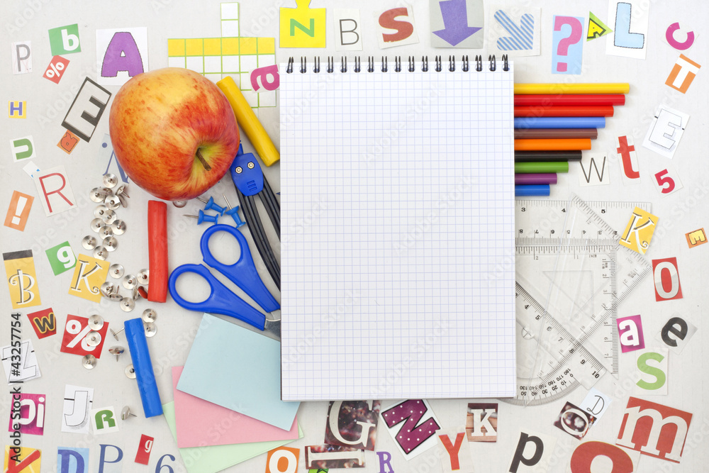 School education background with blank exercise book Stock Photo ...