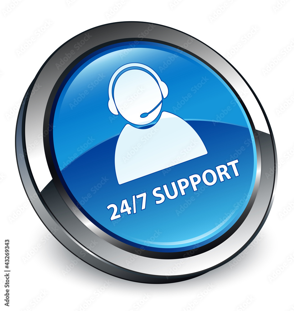 24/7 support icon 3D blue button Stock Vector | Adobe Stock