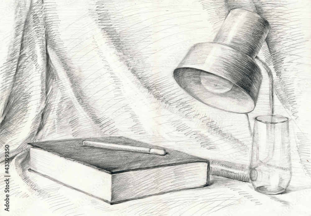 still life with the book, pencil technique Stock Illustration | Adobe Stock