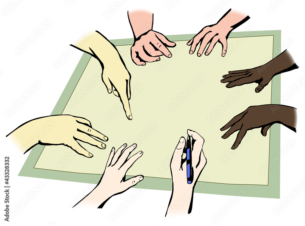 Hands of people working together, vector, easy to edit layers Stock ...
