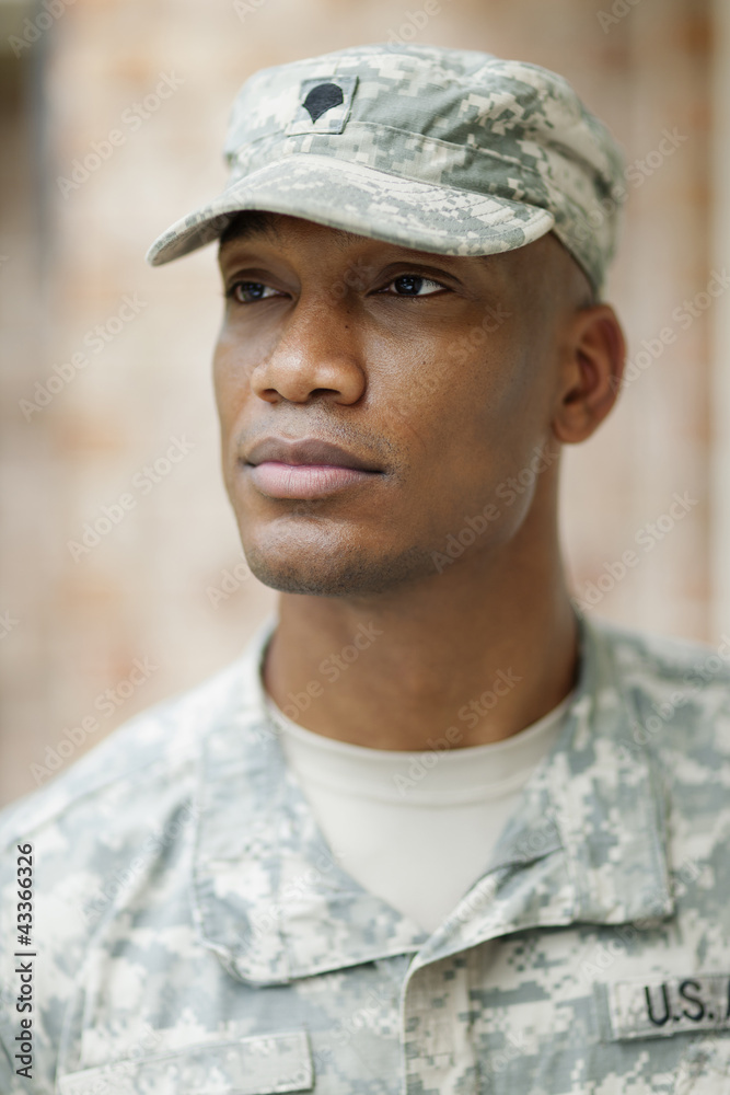 Serious Black soldier in uniform Stock Photo | Adobe Stock