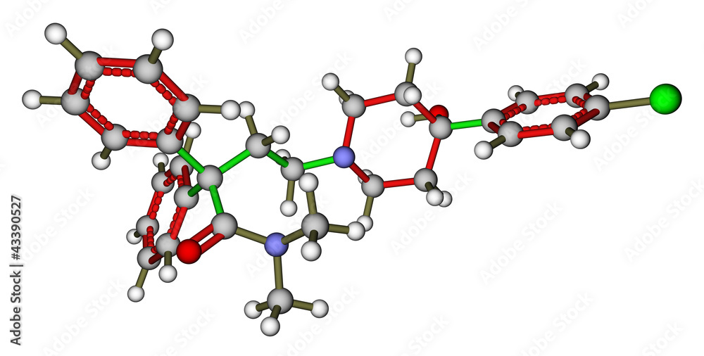 Loperamide, a diarrhea drug. 3D molecular structure Stock Illustration ...