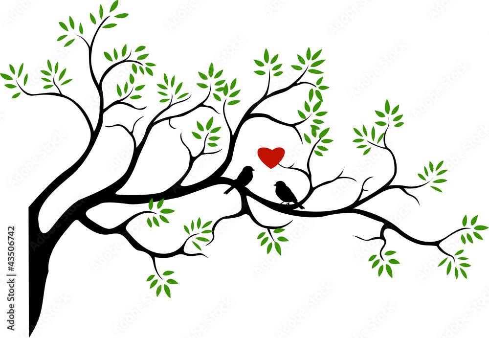 tree silhouette with bird love couple Stock Vector | Adobe Stock