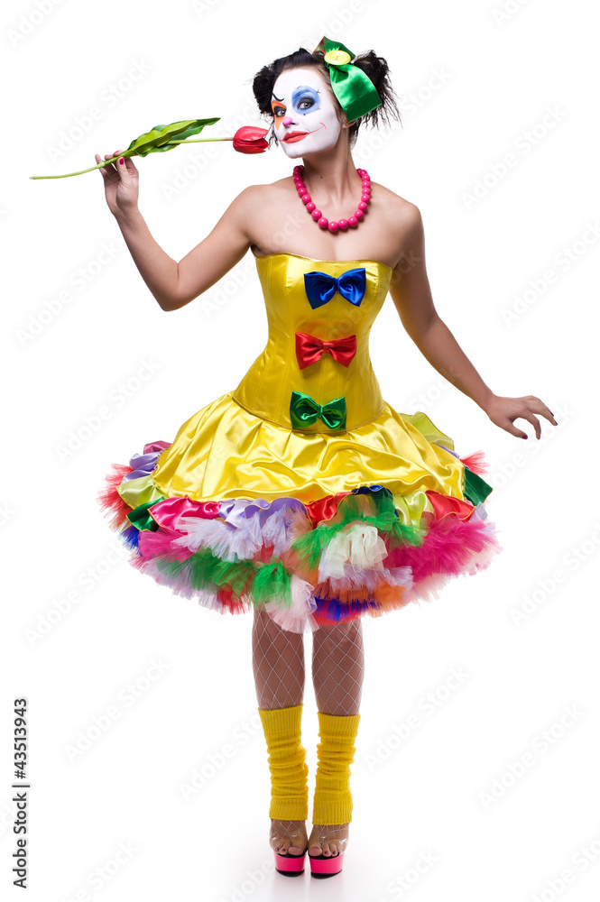 full-length portrait of Proud Clown Displaying a Flower Stock-Foto ...