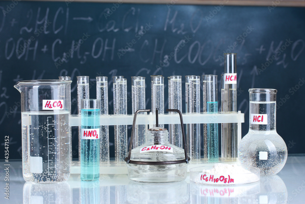 Test-tubes with various acids and other chemicals Stock Photo | Adobe Stock