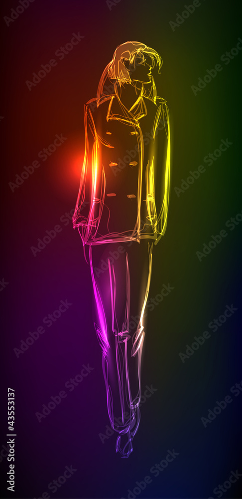 Hand-drawn fashion model from a neon. A light girl's Stock Vector ...