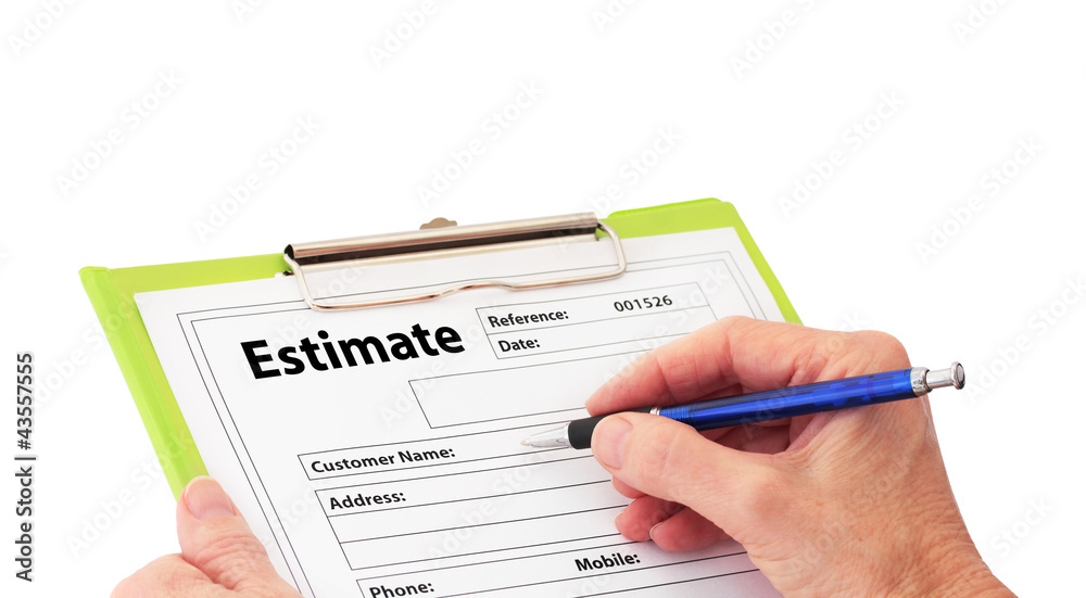 Hand Writing an Estimate on Clipboard Stock Photo | Adobe Stock