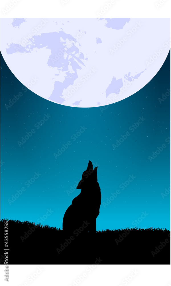 Vector Wolf Howling with the Moon Illustration Stock Vector | Adobe Stock