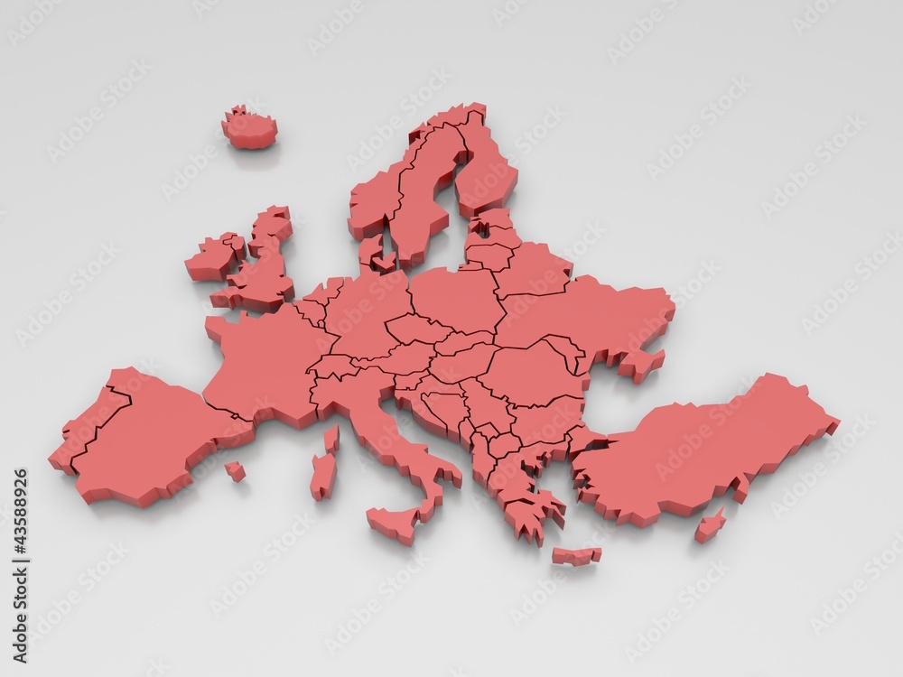 3d rendering of a map of Europe in Red Stock Illustration | Adobe Stock