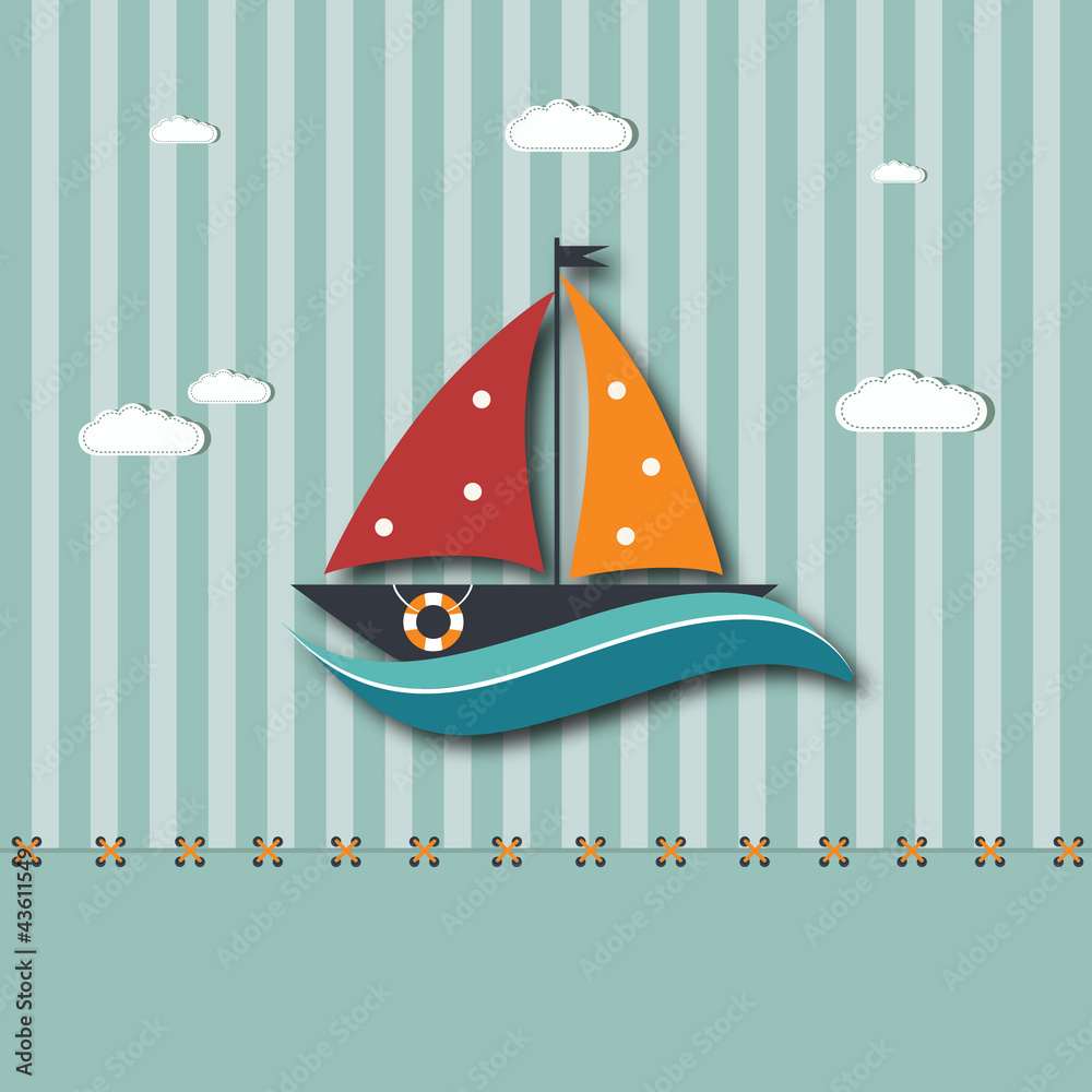 cartoon background with boat - EPS 10 Stock Vector | Adobe Stock