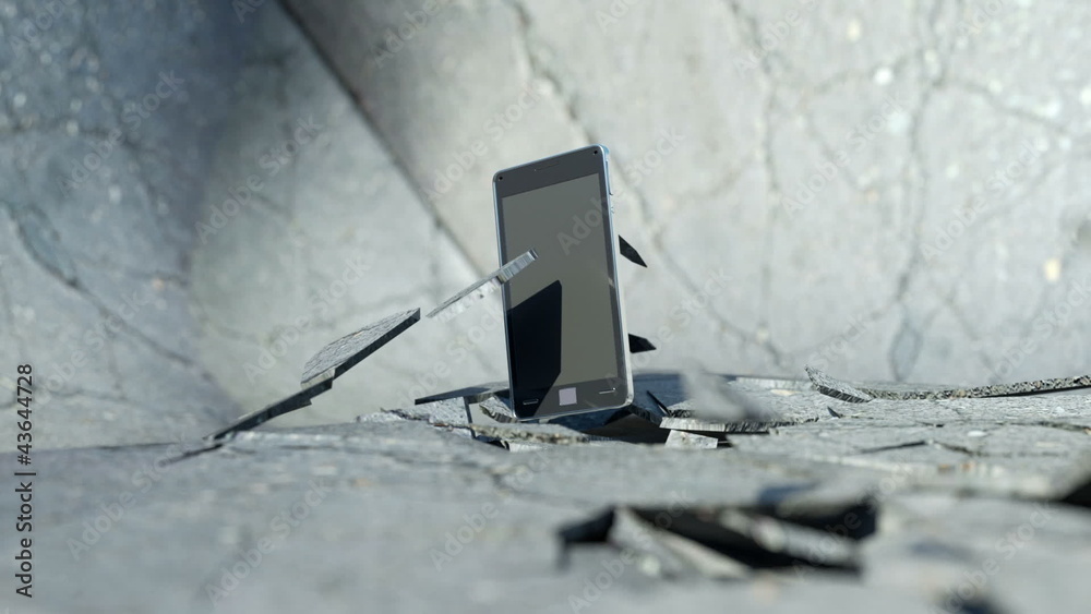 Smart phone smashing the concrete floor with slow motion. Alpha Stock ...