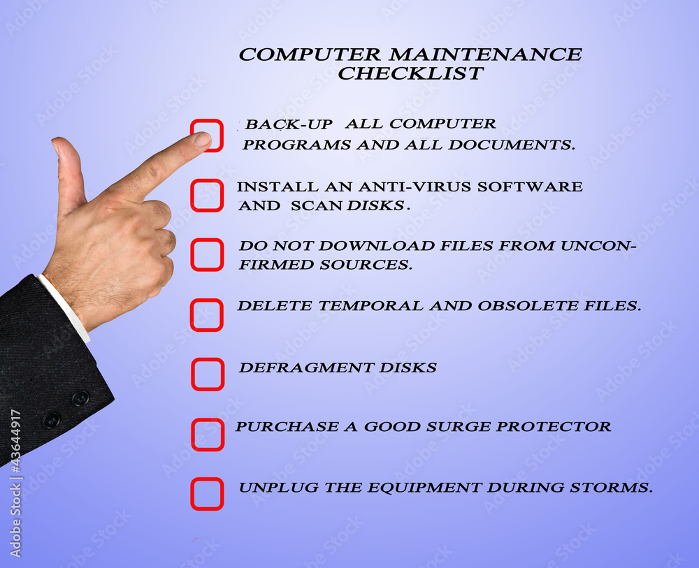 Checklist for computer maintenance foto de Stock | Adobe Stock