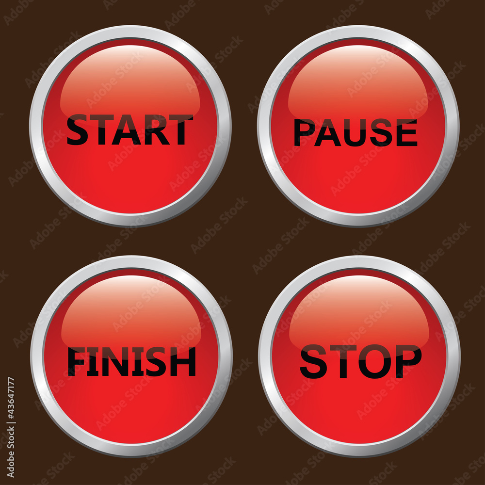 Set of red 3D button. Start, finish, stop, pause. Stock Vector | Adobe ...