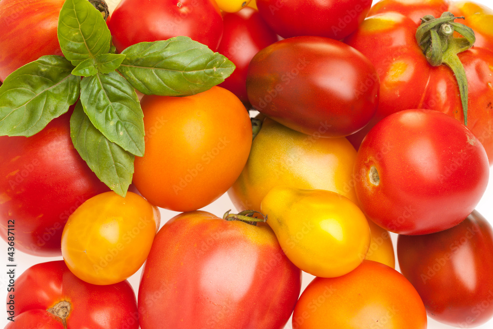 Fläche aus unterschiedlichen Tomatensorten Stock Photo | Adobe Stock