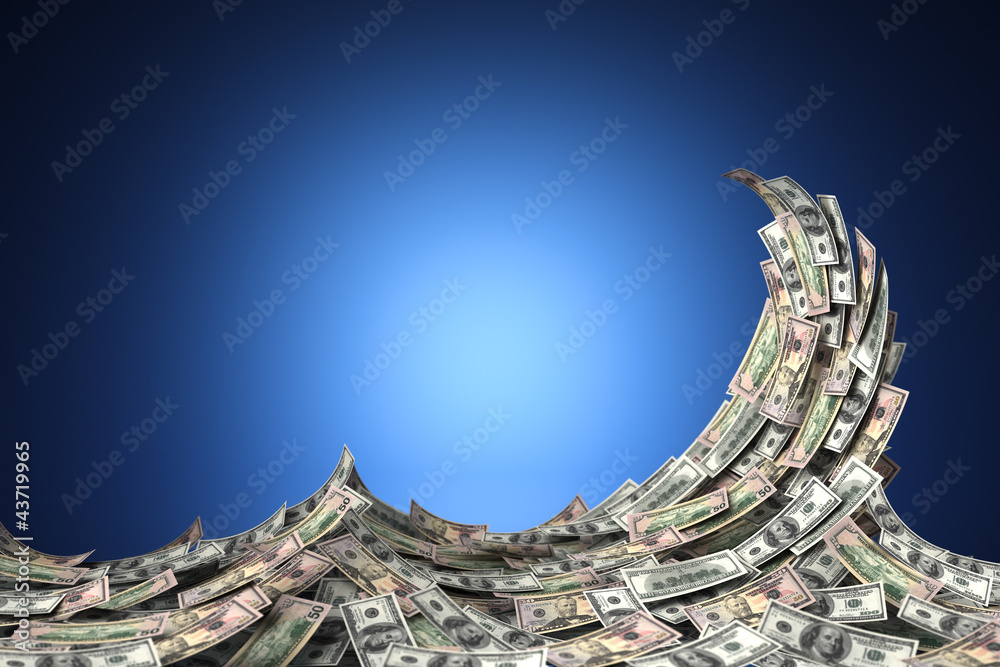 Foto de Money concept showing a tidal wave of US dollar bills do Stock ...