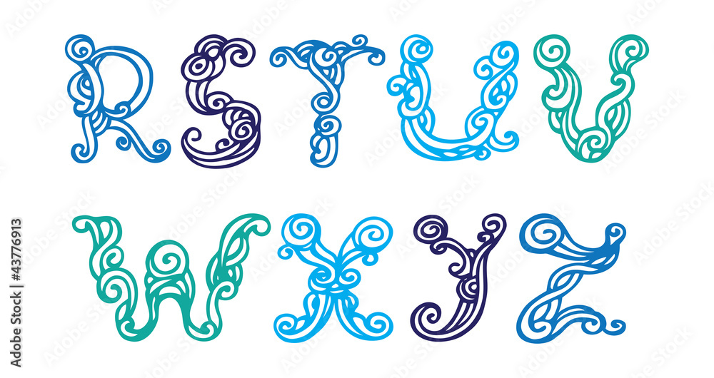 Swirly hand drawn font. Vector letters set R-Z Stock Vector | Adobe Stock