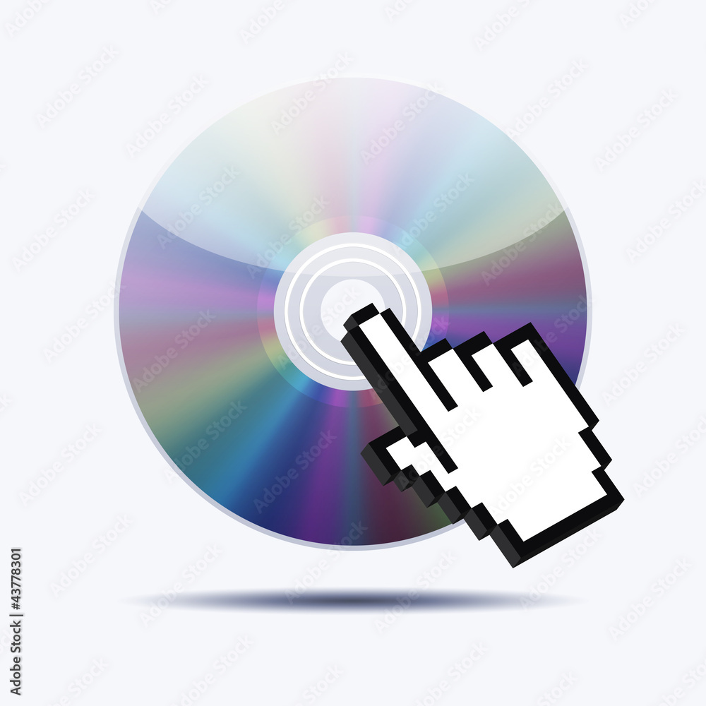 Icono CD 3D con mano cursor Stock Illustration | Adobe Stock