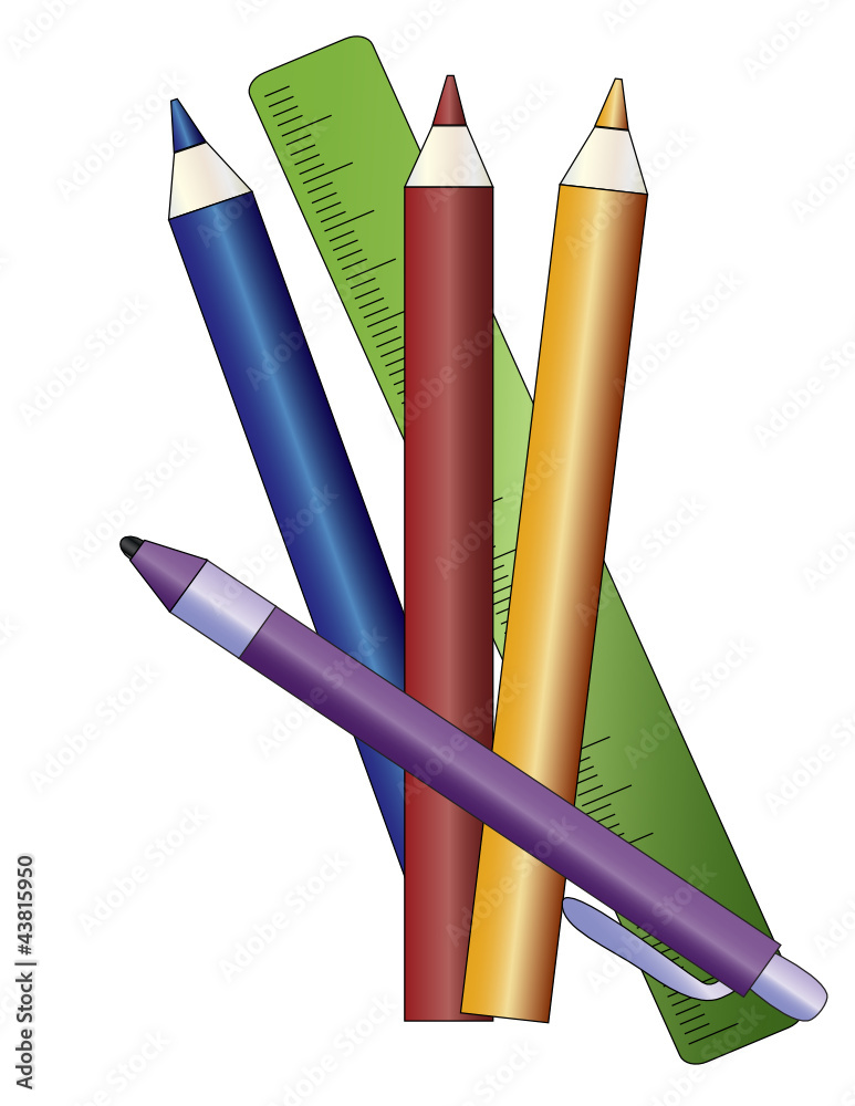 Stifte und Lineal Stock-Vektorgrafik | Adobe Stock