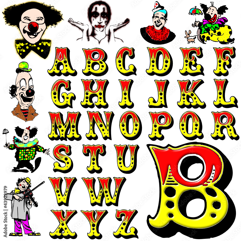 circus clowns character abc alphabet collection Stock Vector | Adobe Stock