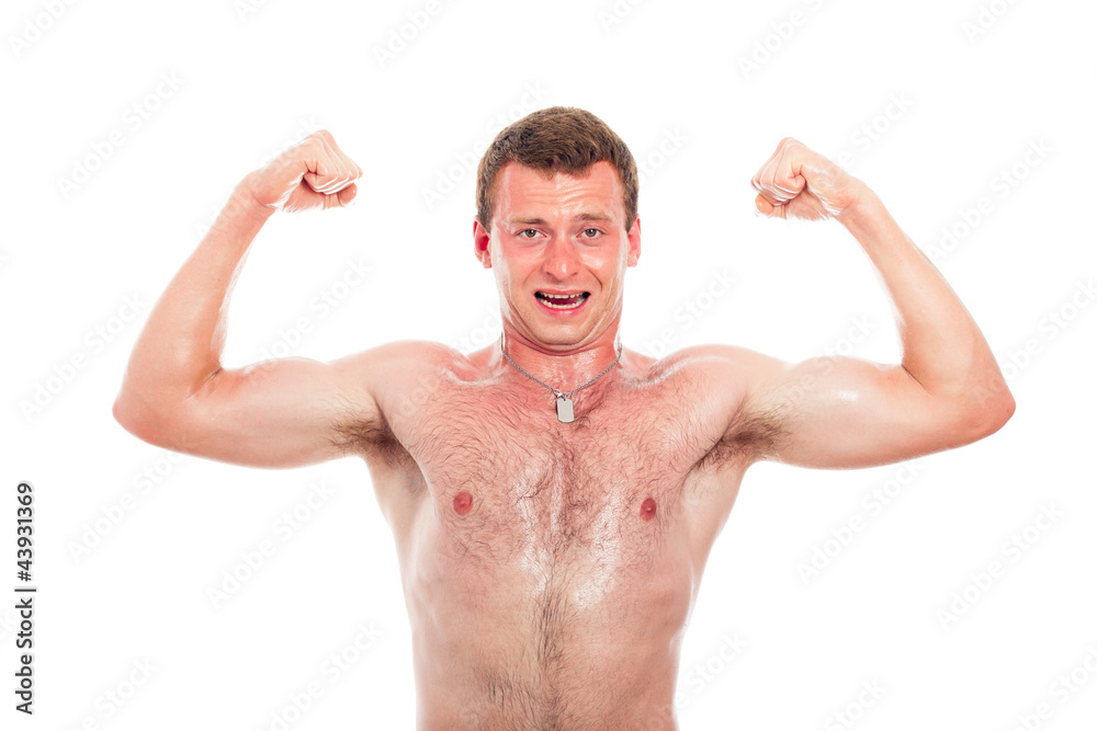Muscular sports man showing biceps Stock Photo | Adobe Stock