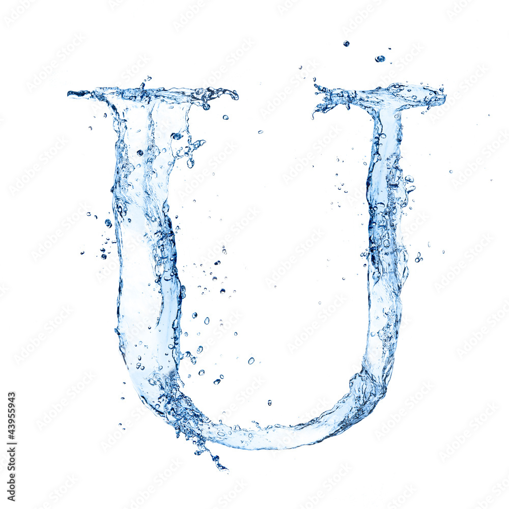 Water splashes letter "U" isolated on white background Stock ...