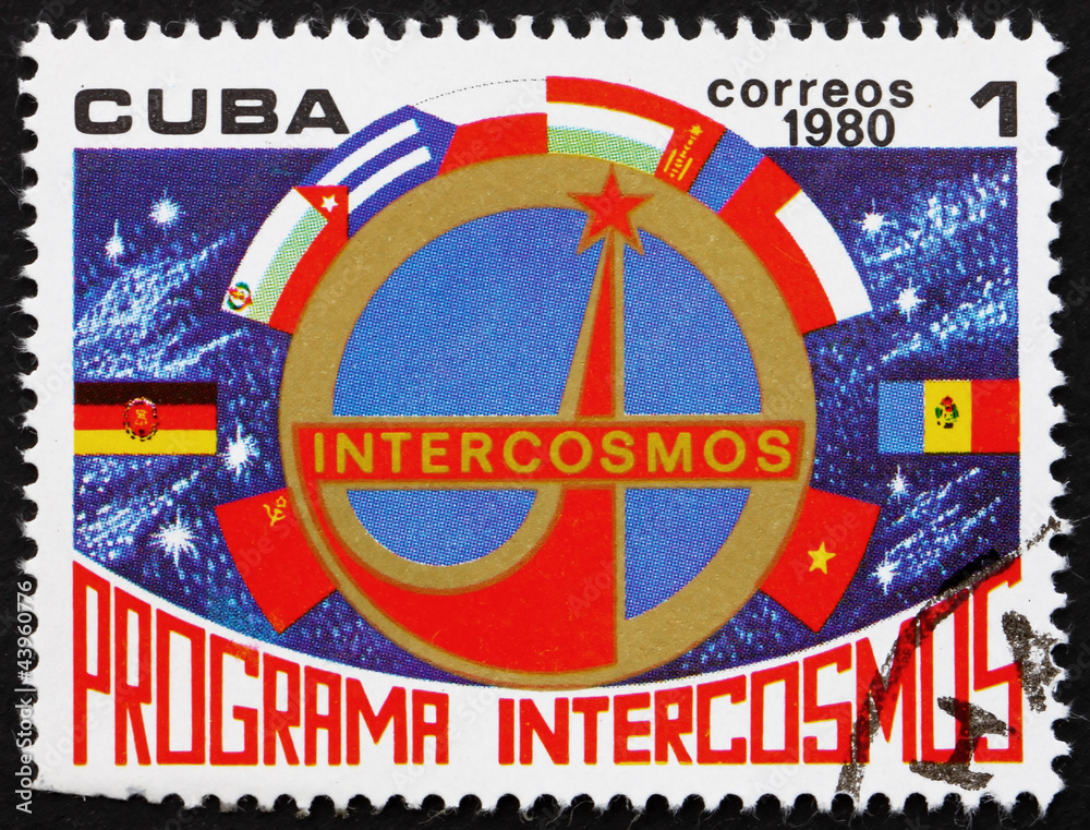 Postage stamp Cuba 1980 Emblem, National Flags, Intercosmos Stock Photo ...