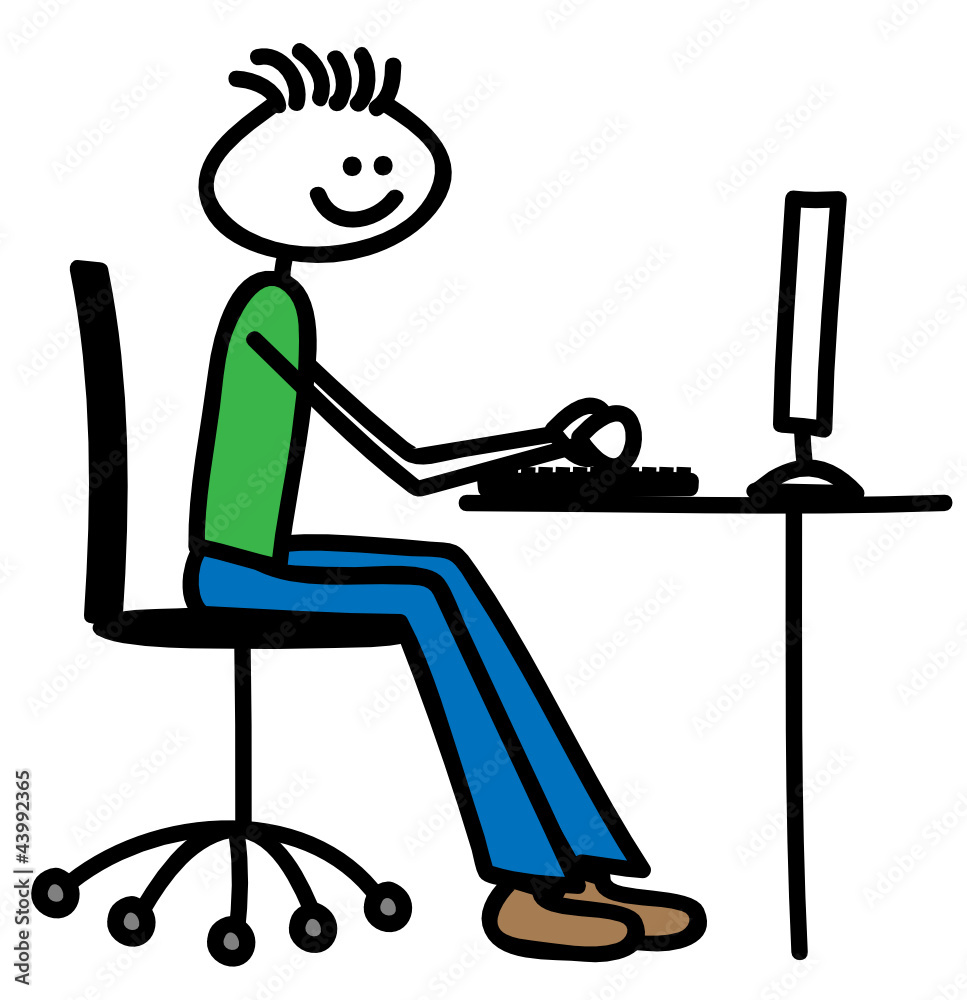 Mann am Computer Stock-Vektorgrafik | Adobe Stock