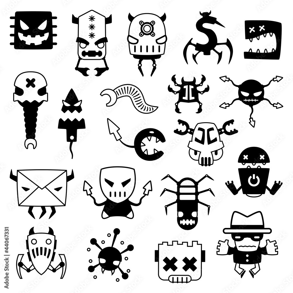 set of cartoon computer viruses silhouettes Stock Vector | Adobe Stock