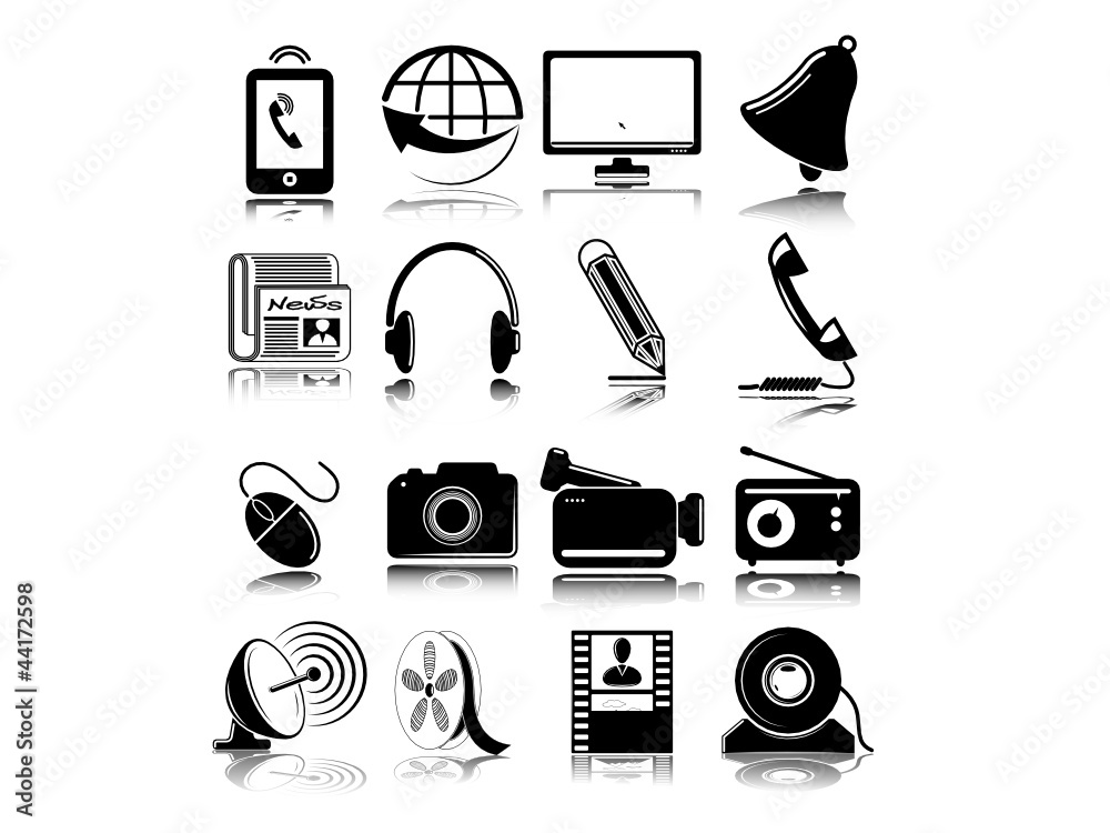 Set of 16 multimedia icons Stock Vector | Adobe Stock