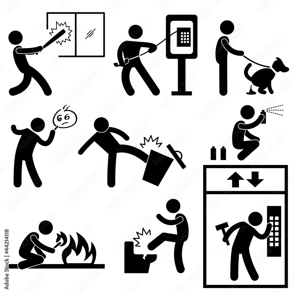 Bad Morale People Vandalism Gangster Icon Symbol Sign Pictogram vector ...