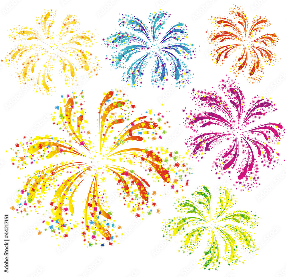 Brightly colorful fireworks isolated on white background Stock ...