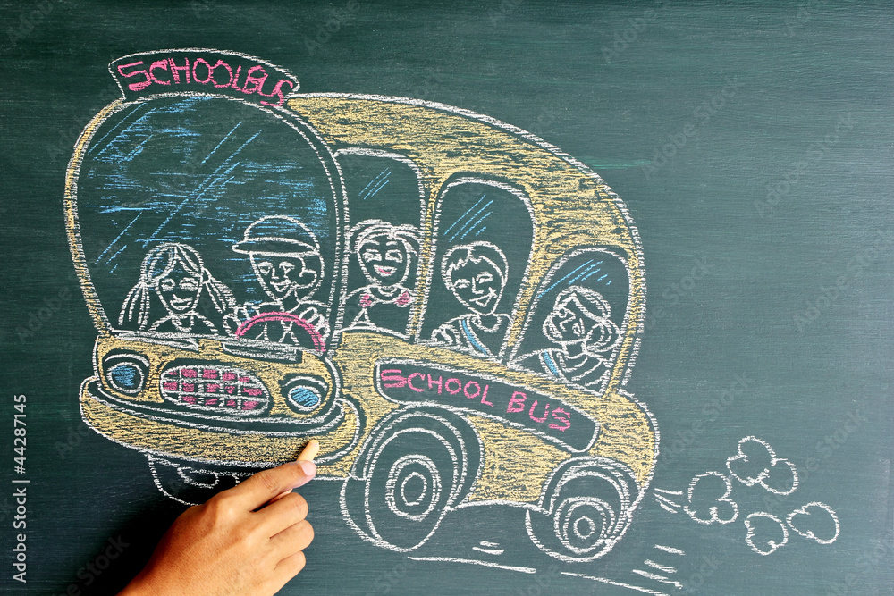 School bus cartoon on chalkboard,Drawing Stock Photo | Adobe Stock