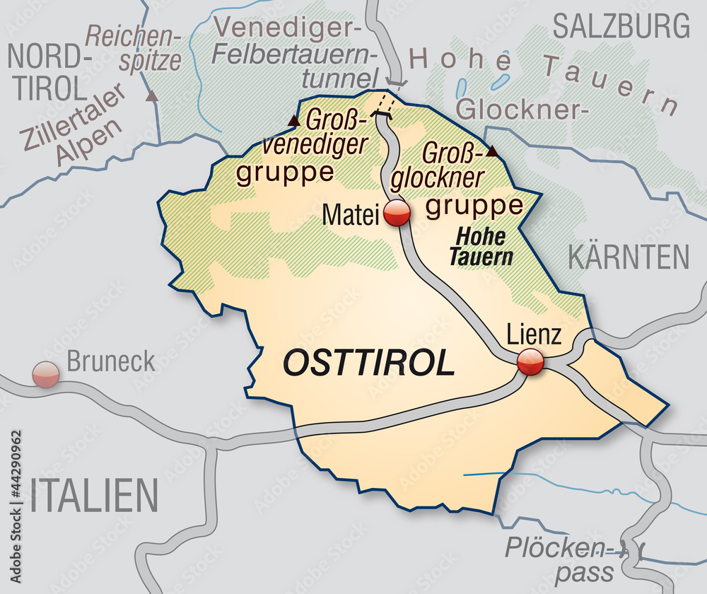 Straßenkarte von Osttirol Stock-Vektorgrafik | Adobe Stock