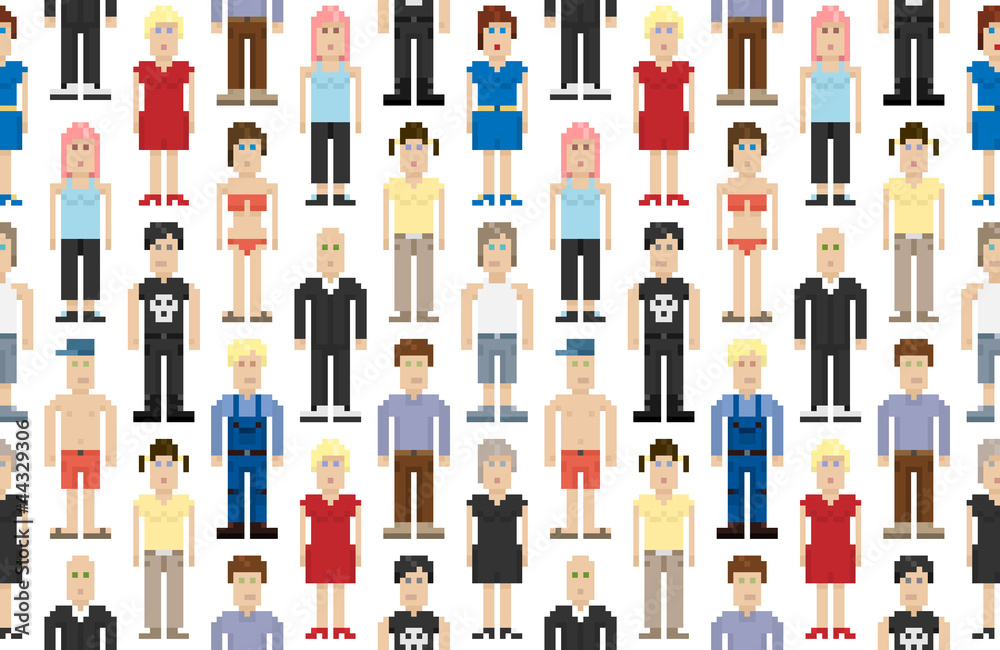 Set of pixel people. Vector illustration. Stock Vector | Adobe Stock