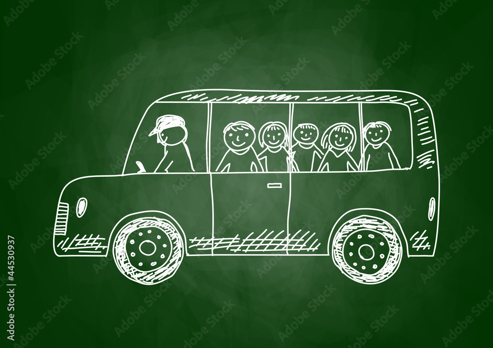 Drawing of school bus on blackboard Stock Vector | Adobe Stock