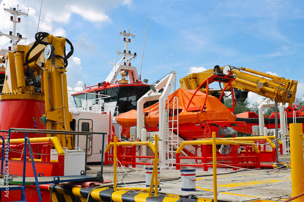 Parts and equipment of new ships being built at the shipyard Stock ...