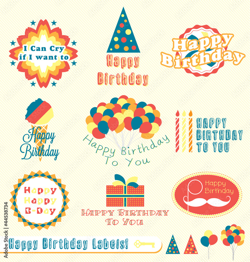 Vector Set: Happy Birthday Labels and Stickers Stock Vector | Adobe Stock