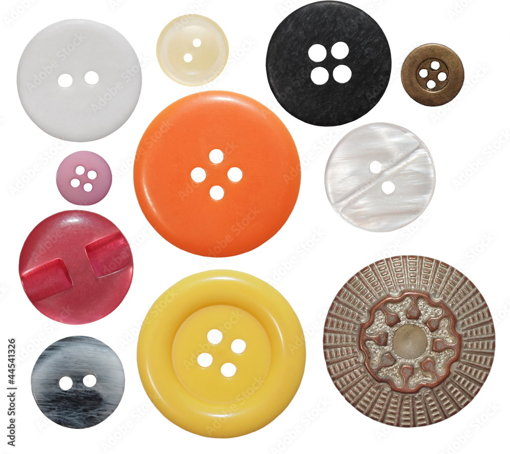 collection of various sewing button on white background Stock Photo ...