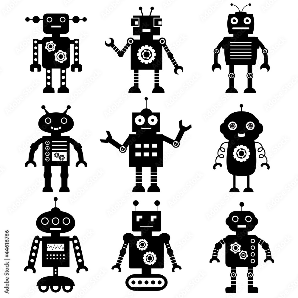 Robot silhouettes set Stock Vector | Adobe Stock