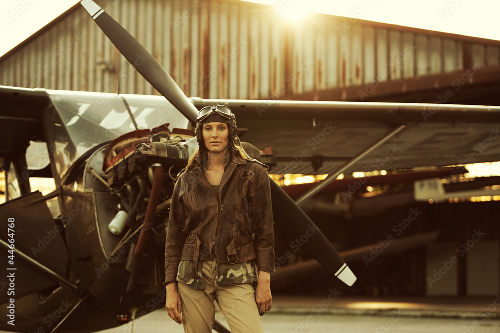 Vintage airplane pilot Stock Photo | Adobe Stock