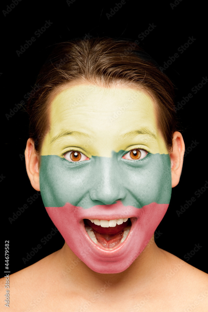 girl with lithuanian flag painted on her face Stock Photo | Adobe Stock