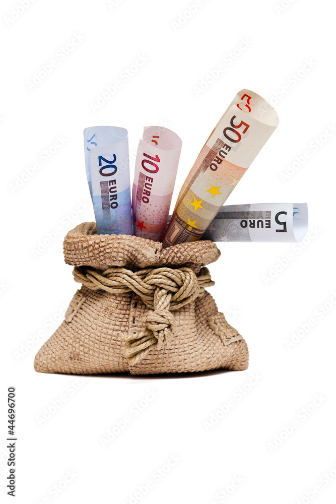 Geldsack mit Scheine. Ein Geschenk. Stock-Foto | Adobe Stock