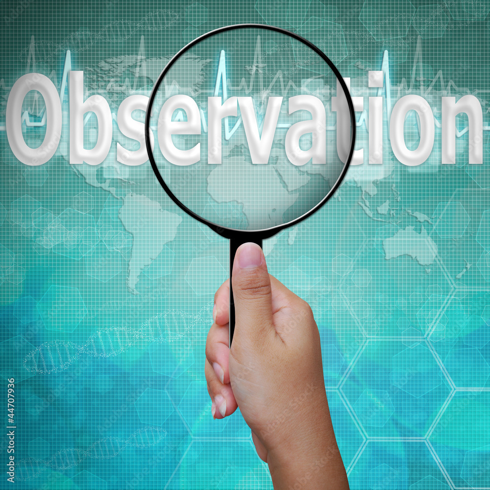 Observation , word in Magnifying glass , background medical Stock ...