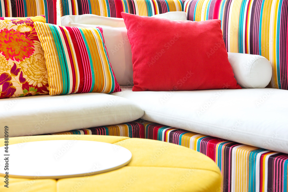 Colorful cushions in sofa Stock Photo | Adobe Stock