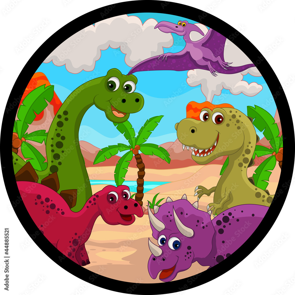 funny dinosaur cartoon set Stock Vector | Adobe Stock